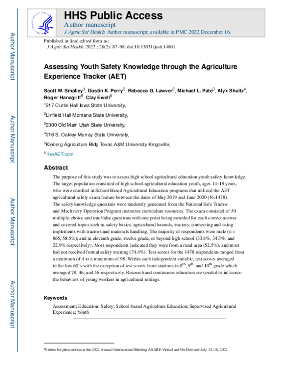 (PDF) Assessing Youth Safety Knowledge with the Agricultural Experience ...