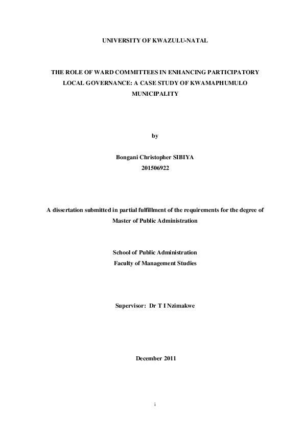 (PDF) The role of ward committees in enhancing participatory local ...