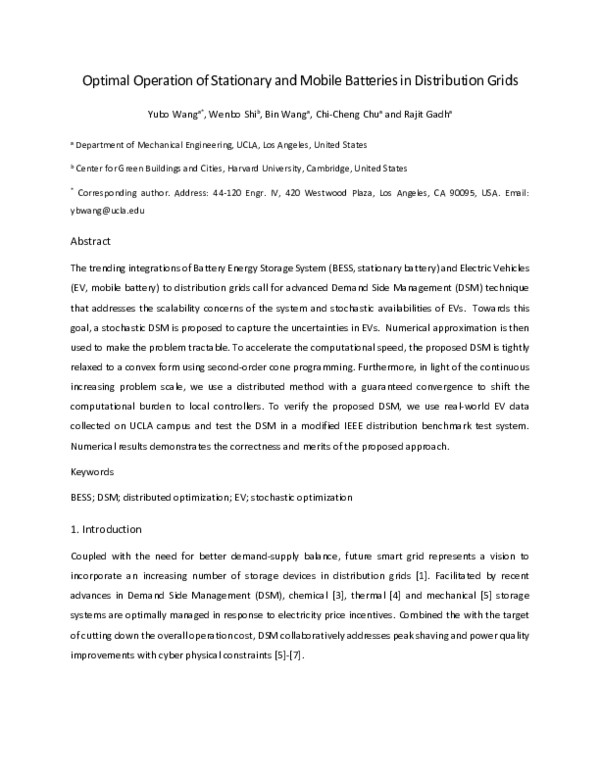 (PDF) Optimal operation of stationary and mobile batteries in distribution grids
