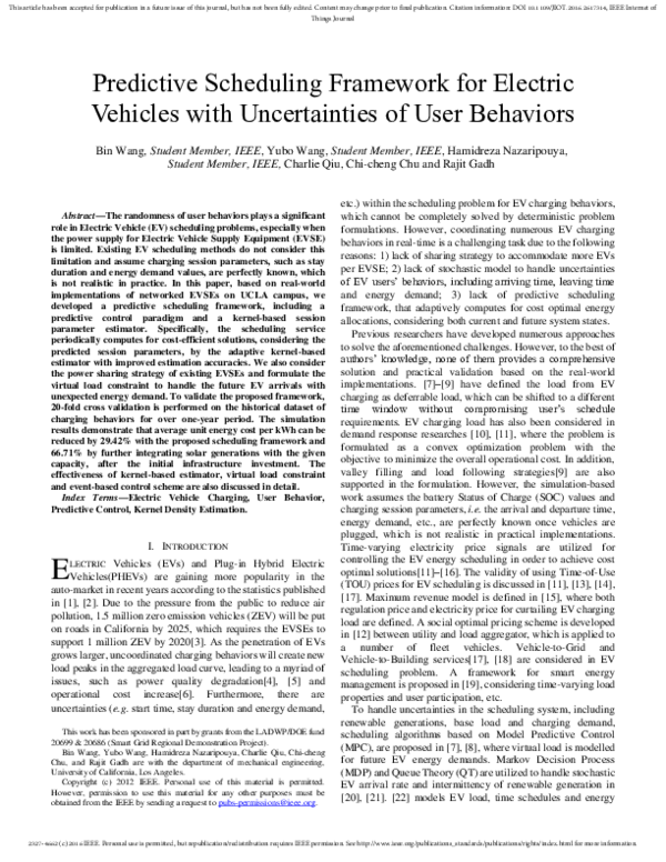 (PDF) Predictive Scheduling Framework for Electric Vehicles Considering ...