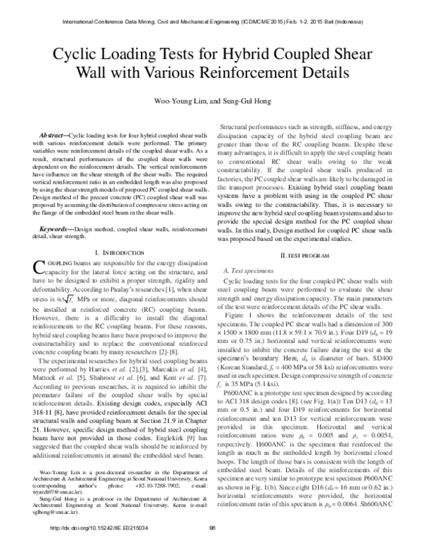 (PDF) Cyclic Loading Tests for Hybrid Coupled Shear Wall with Various ...