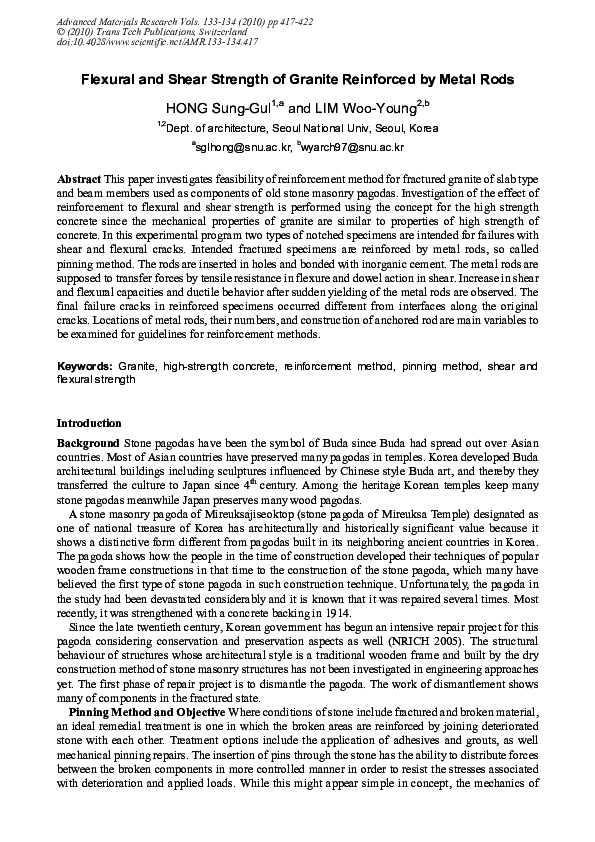 (PDF) Flexural and Shear Strength of Granite Reinforced by Metal Rods