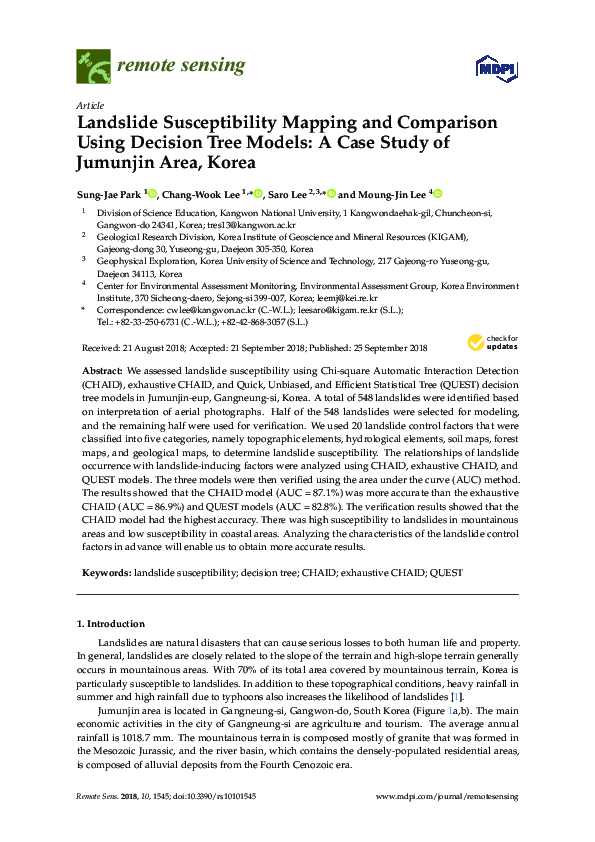 (PDF) Landslide Susceptibility Mapping and Comparison Using Decision Tree Models: A Case Study ...
