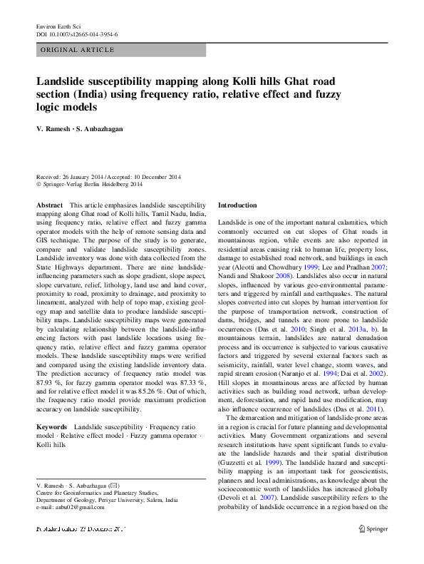 (PDF) Landslide susceptibility mapping along Kolli hills Ghat road section (India) using ...