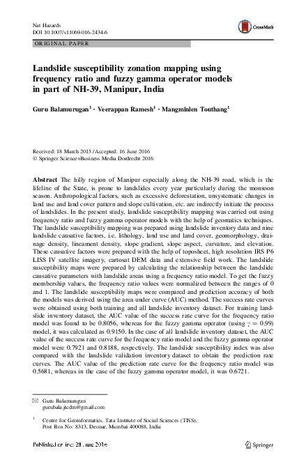 Pdf Landslide Susceptibility Zonation Mapping Using Logistic Regression And Its Validation In