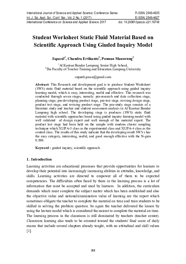 (PDF) Student Worksheet Static Fluid Material Based on Scientific ...