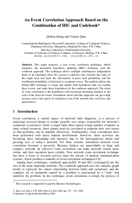 Pdf An Event Correlation Approach Based On The Combination Of Ihu And Codebook