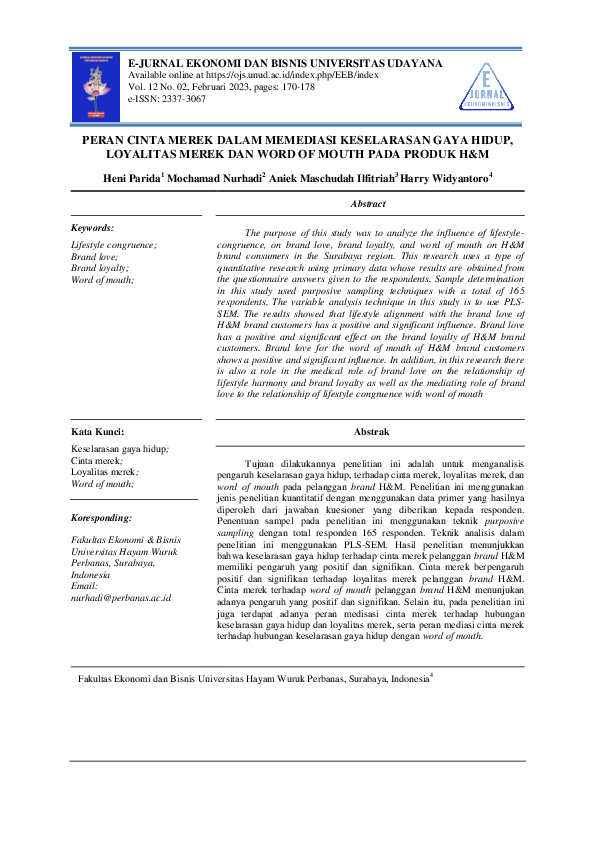 (PDF) Peran Cinta Merek Dalam Memediasi Keselarasan Gaya Hidup ...