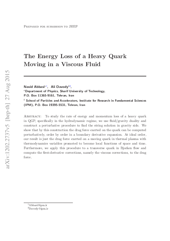 (PDF) Moving quark in a viscous fluid | navid abbasi - Academia.edu