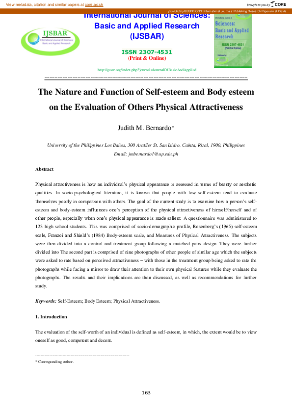 (PDF) The Nature and Function of Self-esteem and Body esteem on the Evaluation of Others ...