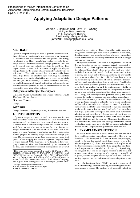 (PDF) Applying adaptation design patterns