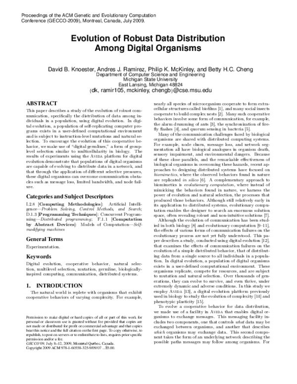 (PDF) Evolution of robust data distribution among digital organisms