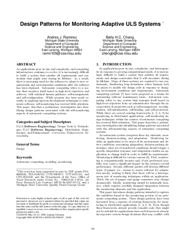 (PDF) Design patterns for monitoring adaptive ULS systems