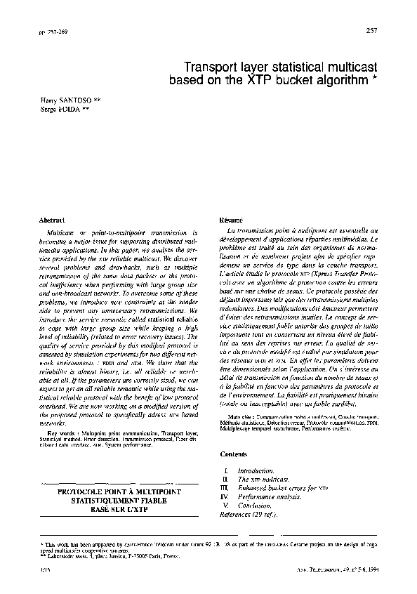 (PDF) Transport layer statistical multicast based on the XTP bucket ...