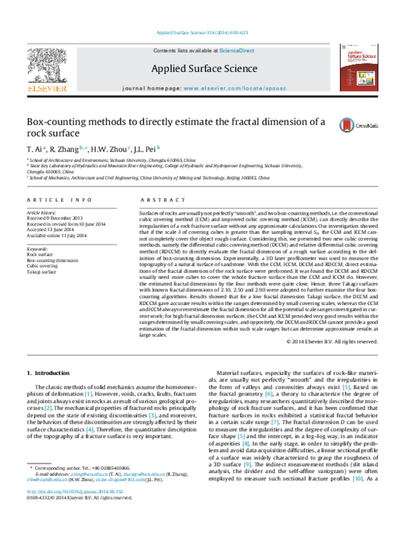 (PDF) Box-counting methods to directly estimate the fractal dimension of a rock surface