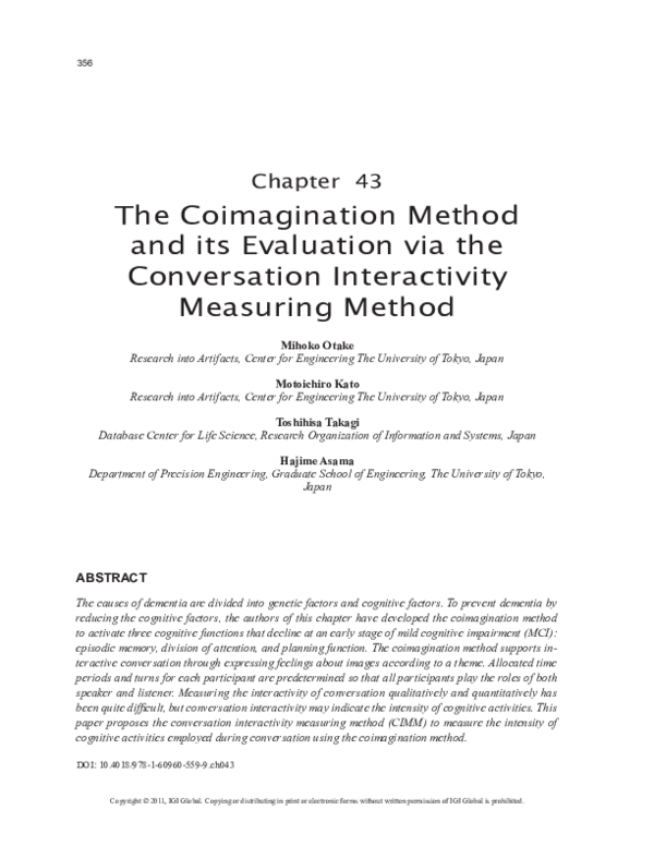 (PDF) The Coimagination Method and its Evaluation via the Conversation Interactivity Measuring ...