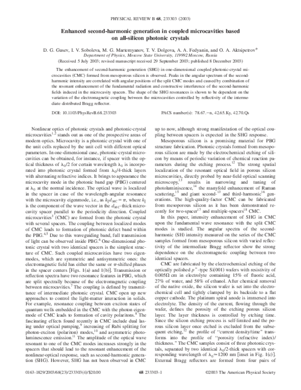 (PDF) Enhanced second-harmonic generation in coupled microcavities based on all-silicon photonic ...