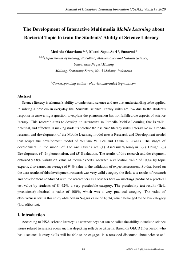 (PDF) The Development of Interactive Multimedia Mobile Learning about Bacterial Topic to train ...