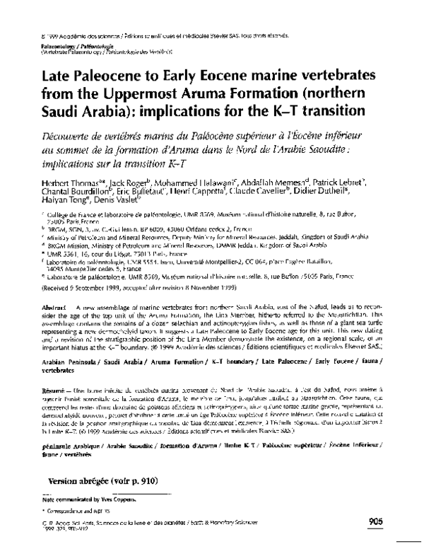 (PDF) Late Paleocene to Early Eocene marine vertebrates from the ...