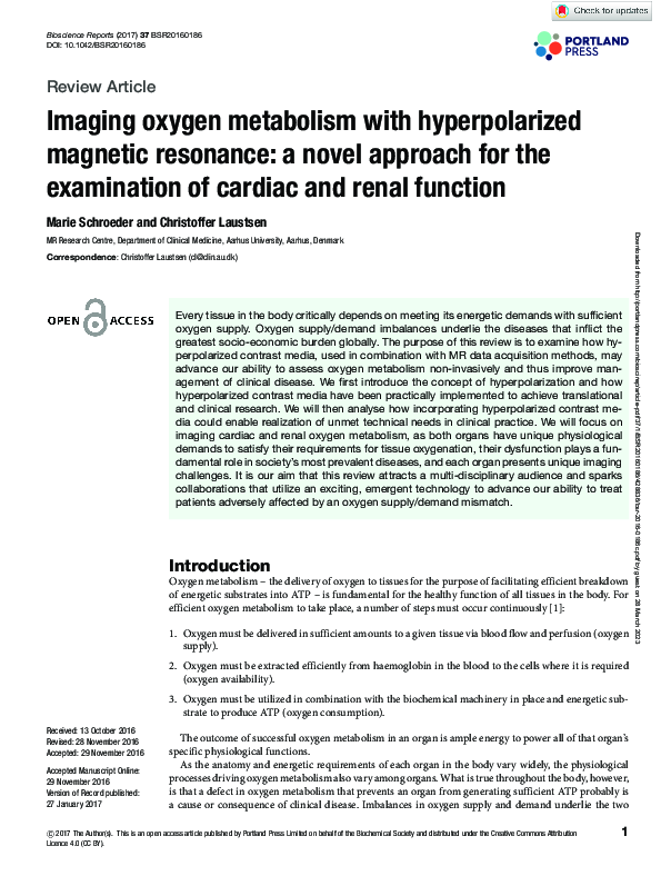 (PDF) Imaging oxygen metabolism with hyperpolarized magnetic resonance: a novel approach for the ...
