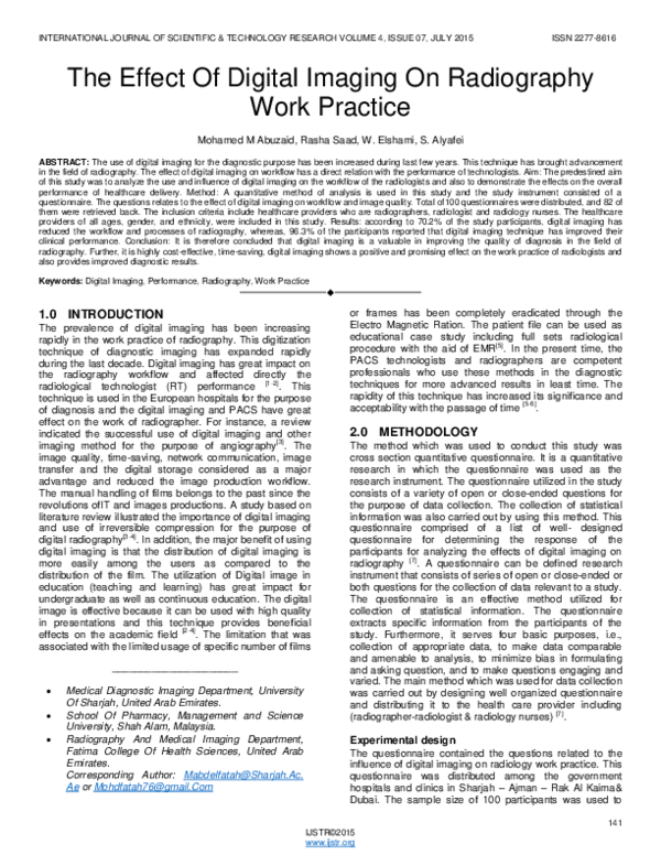 (PDF) The Effect Of Digital Imaging On Radiography Work Practice