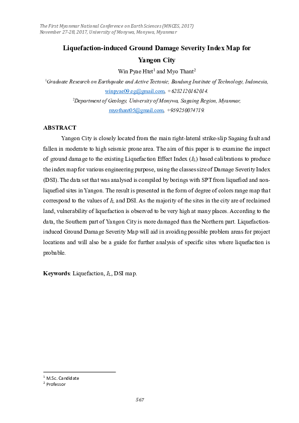(PDF) Liquefaction-induced Ground Damage Severity Index Map for Yangon City