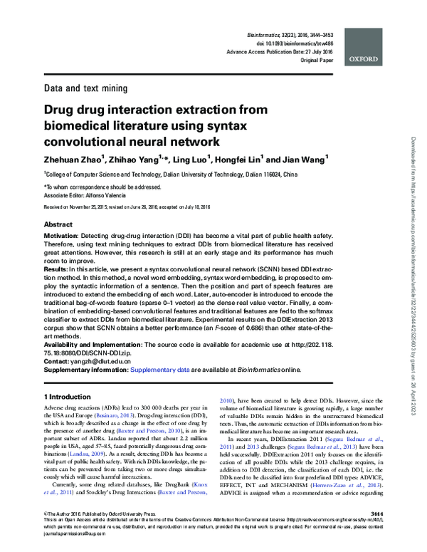 Pdf Drug Drug Interaction Extraction From Biomedical Literature Using Syntax Convolutional 7605
