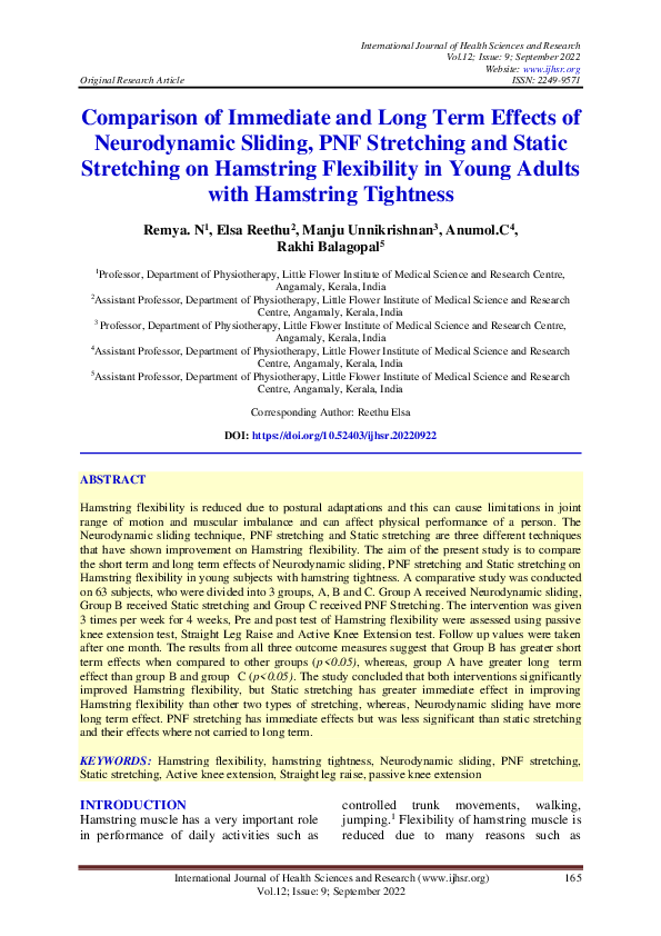 (PDF) Comparison of Immediate and Long Term Effects of Neurodynamic Sliding, PNF Stretching and ...
