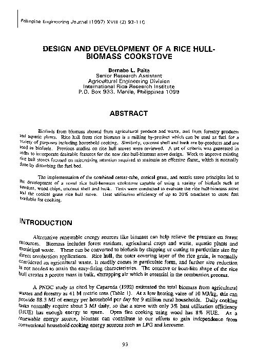 (PDF) Design and Development of Rice Hull-Biomass Cookstove