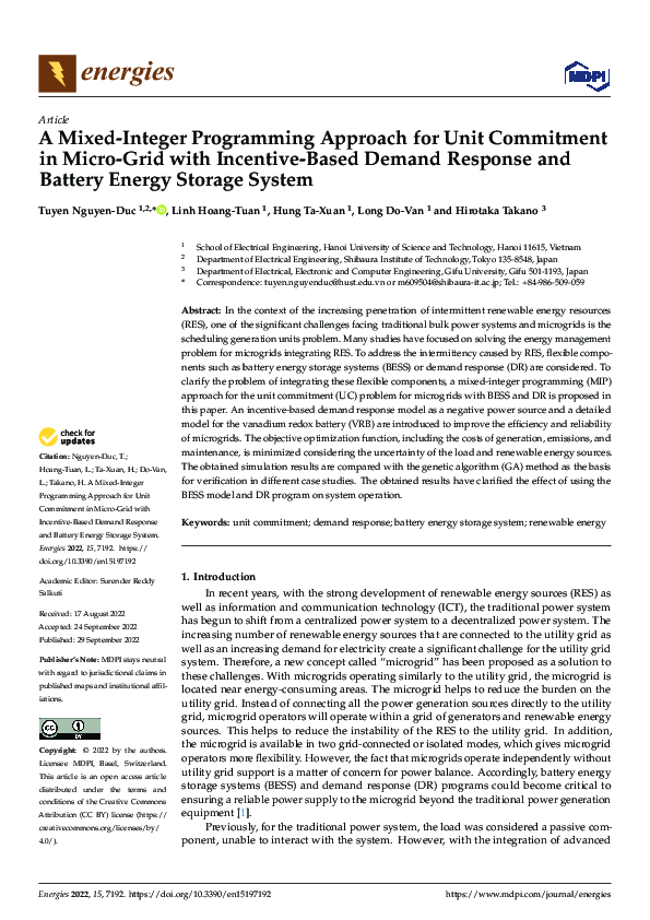 (PDF) A Mixed-Integer Programming Approach for Unit Commitment in Micro ...