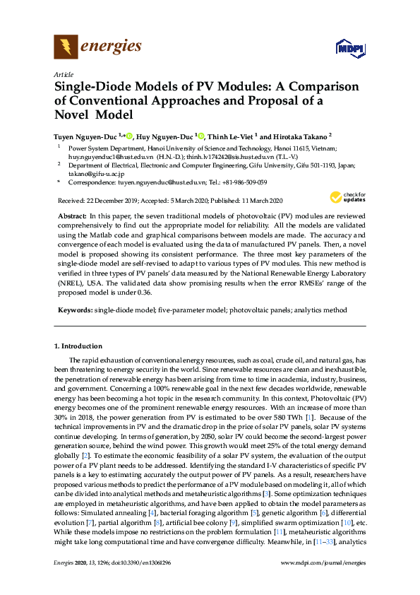 (PDF) Single-diode Models of PV Modules: A Comparison of Conventional Approaches and Propose a ...
