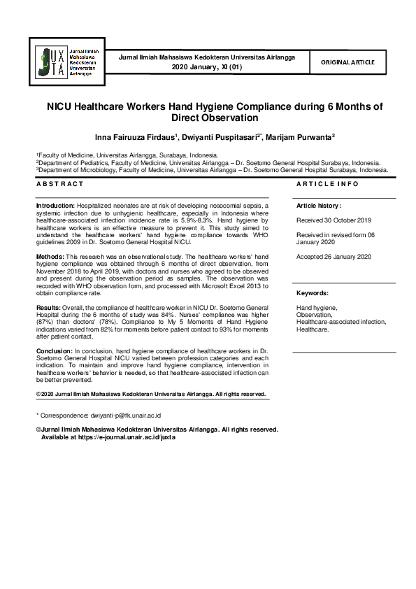 (PDF) NICU Healthcare Workers Hand Hygiene Compliance during 6 Months ...