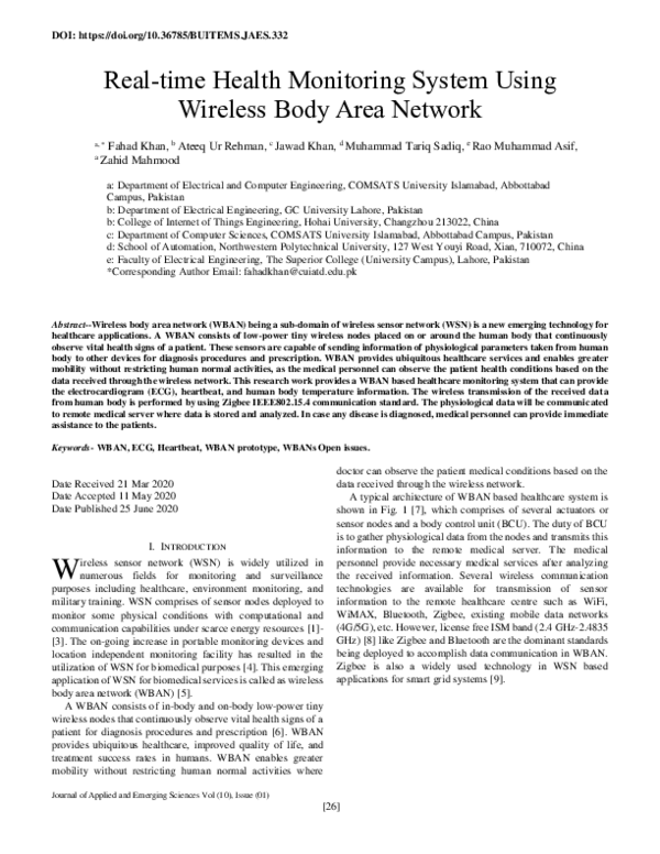 (PDF) Real-time Health Monitoring System Using Wireless Body Area Network