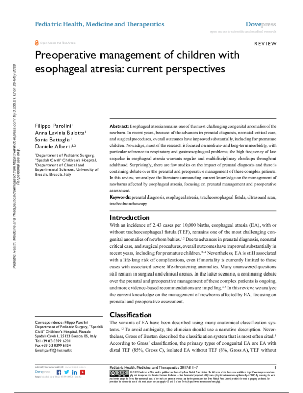 (PDF) Preoperative management of children with esophageal atresia ...