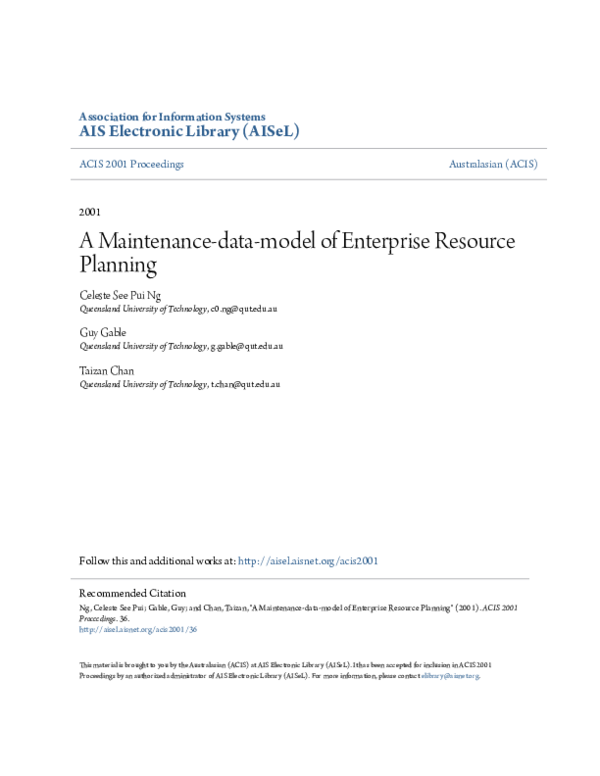 (PDF) Australasian ( ACIS ) 2001 A Maintenance-data-model of Enterprise ...
