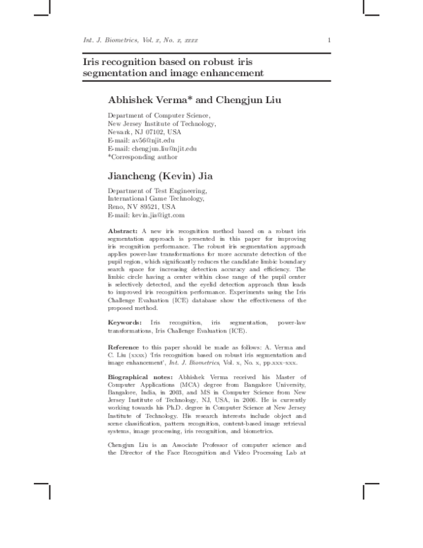 (PDF) Iris recognition based on robust iris segmentation and image enhancement