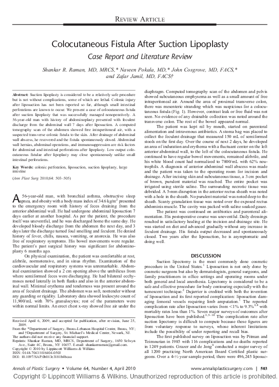 (PDF) Colocutaneous Fistula After Suction Lipoplasty