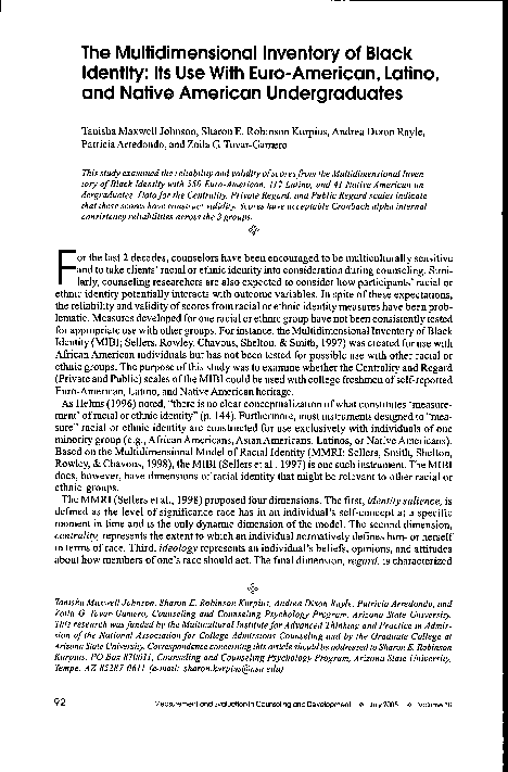 (PDF) The Multidimensional Inventory of Black Identity: Its Use With ...