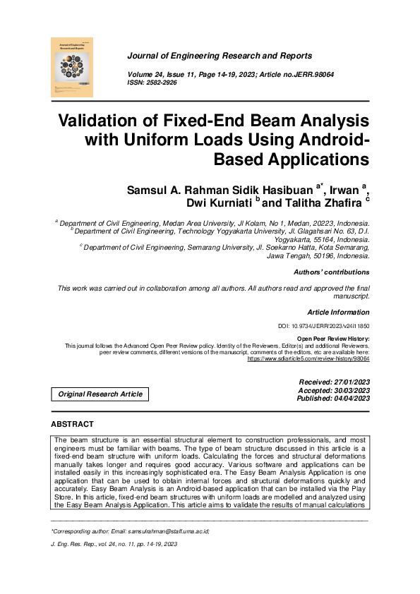 (PDF) Validation of Fixed-End Beam Analysis with Uniform Loads Using ...