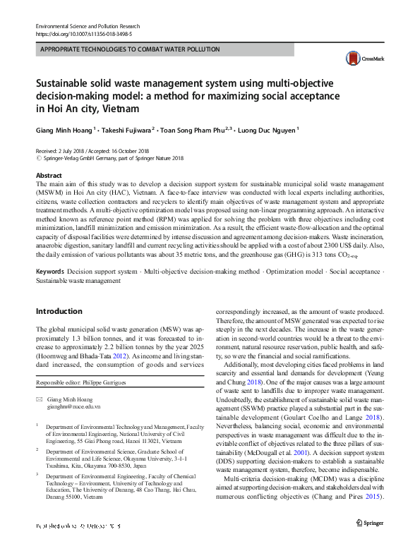 (PDF) Sustainable solid waste management system using multi-objective ...