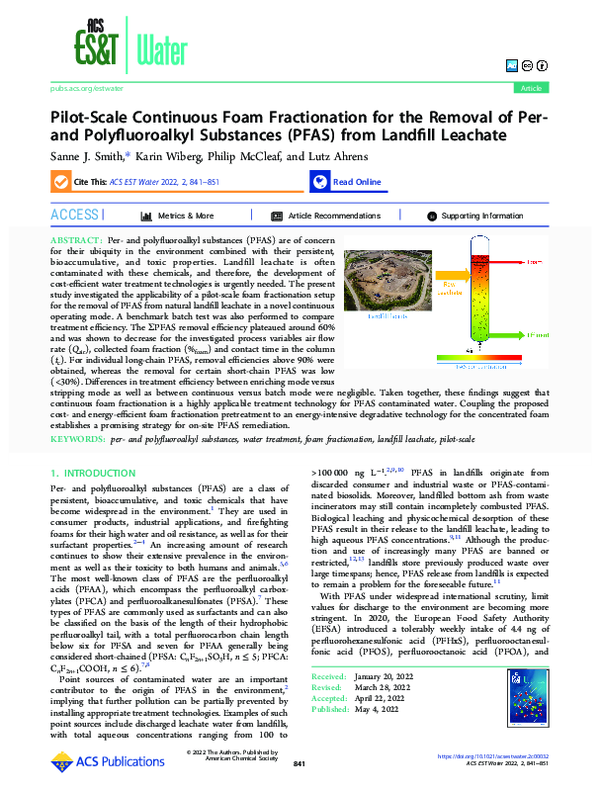 (PDF) Pilot-Scale Continuous Foam Fractionation for the Removal of Per ...