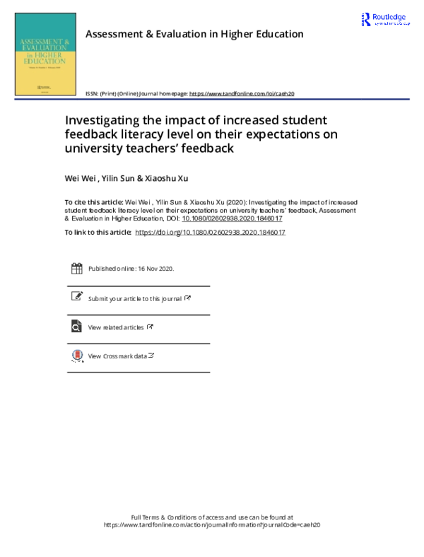 (PDF) Investigating the impact of increased student feedback literacy ...