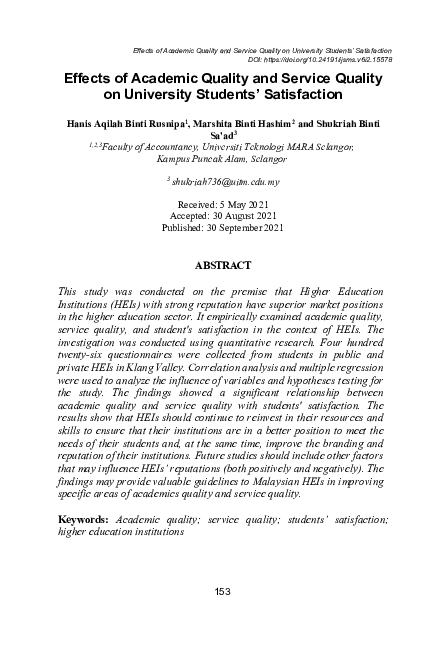 (PDF) Effects of Academic Quality and Service Quality on University ...