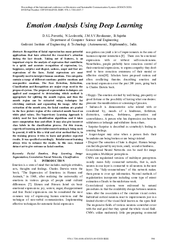 (PDF) Emotion Analysis Using Deep Learning