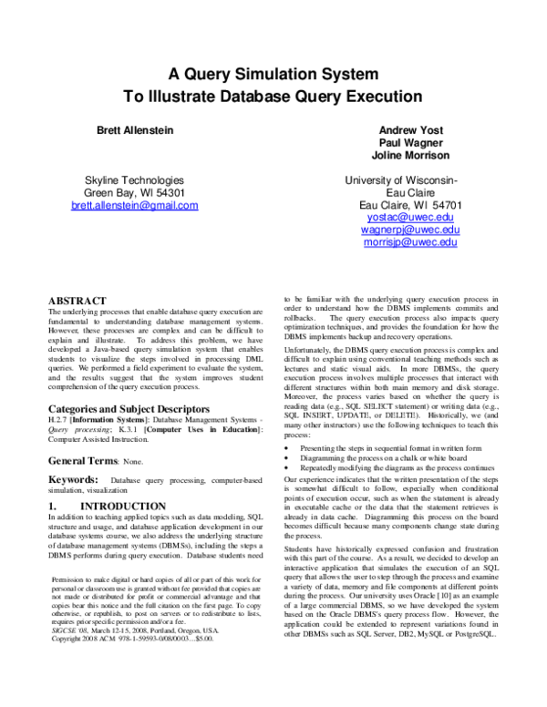 (PDF) A query simulation system to illustrate database query execution