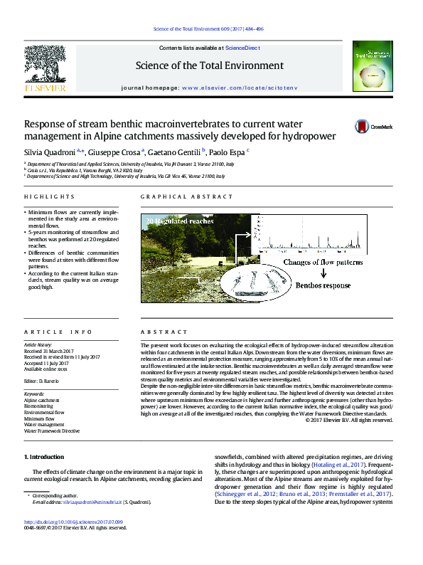 (PDF) Response of stream benthic macroinvertebrates to current water ...