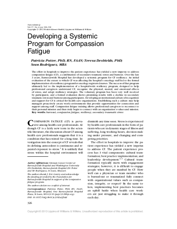 (PDF) Developing a Systemic Program for Compassion Fatigue
