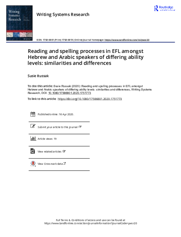 (PDF) Reading and spelling processes in EFL amongst Hebrew and Arabic ...