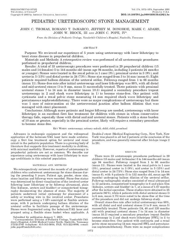 (PDF) Pediatric Ureteroscopic Stone Management