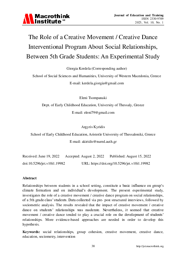 (PDF) The Role of a Creative Movement / Creative Dance Interventional ...